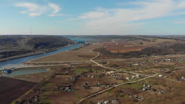Aerial View From Drone. Flying Over Autumn Slope with Trees and River ...