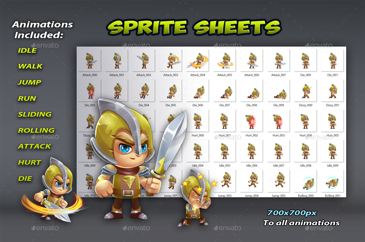 Knight Game Character Sprites 02, Game Assets | GraphicRiver
