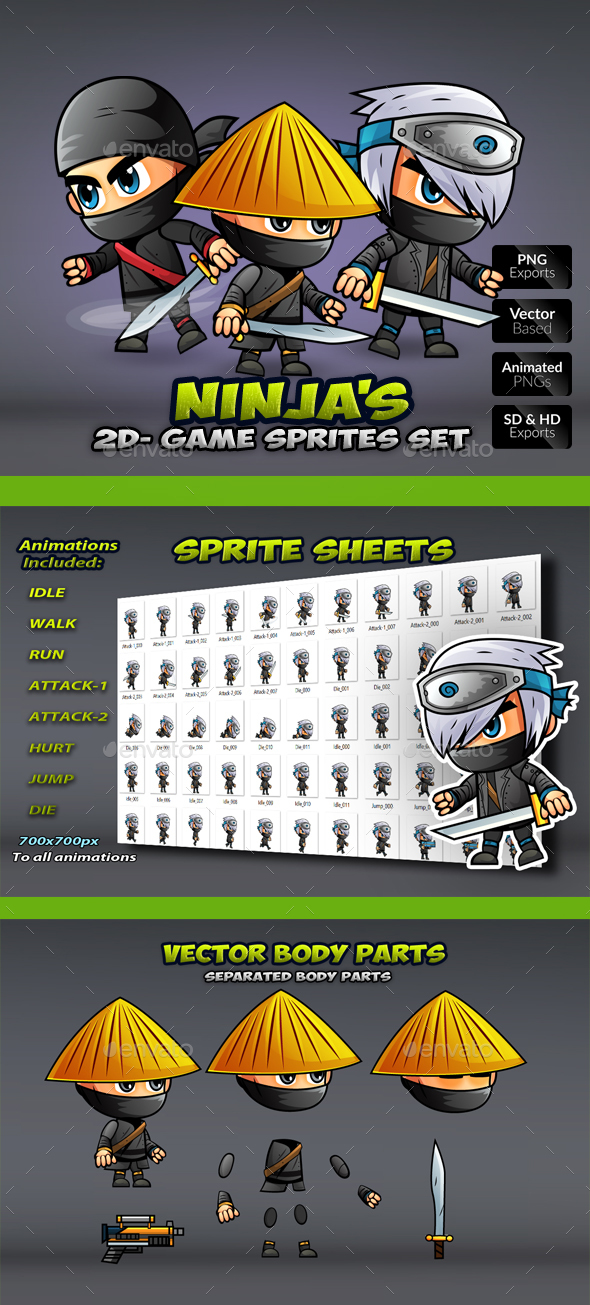 Ninja Game Sprites Set by pasilan | GraphicRiver