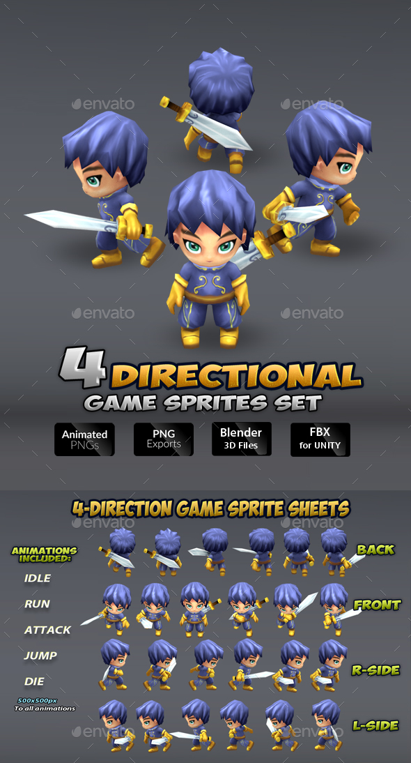 4- Directional Game Sprites Set by pasilan | GraphicRiver