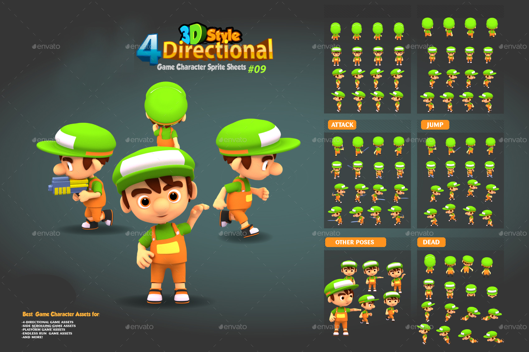 4 Directional 3D Style Game Character Sprites 09, Game Assets ...