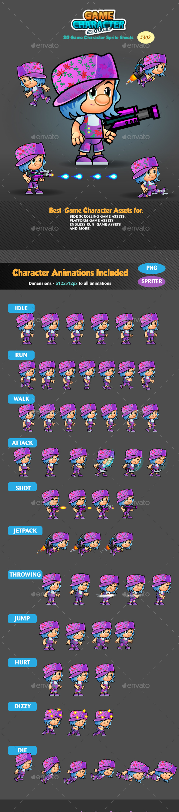 2D Game Character Sprites 302, Game Assets | GraphicRiver
