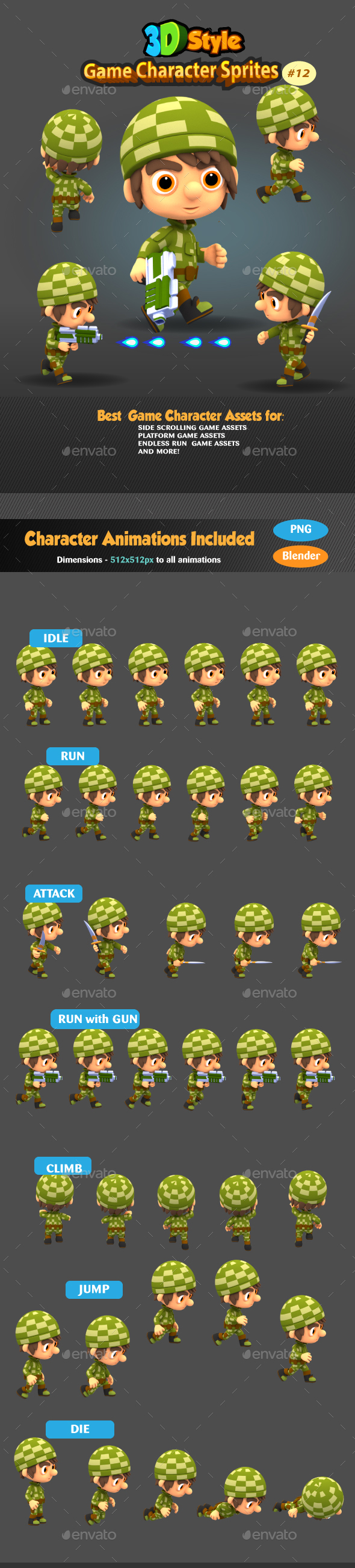 3D Rendered Game Character Sprites 12 by pasilan | GraphicRiver