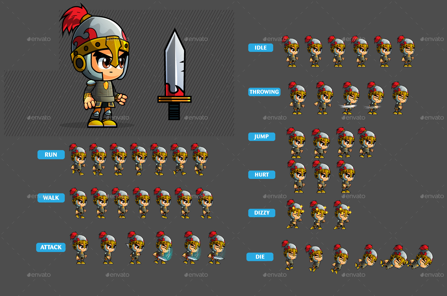 Knight 2D Game Character Sprites 296, Game Assets | GraphicRiver