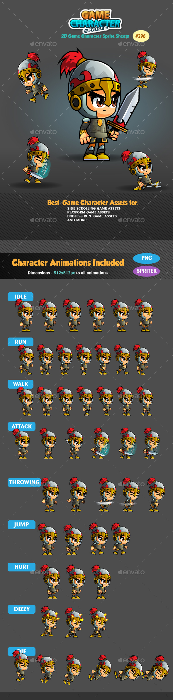 Knight 2D Game Character Sprites 296, Game Assets | GraphicRiver