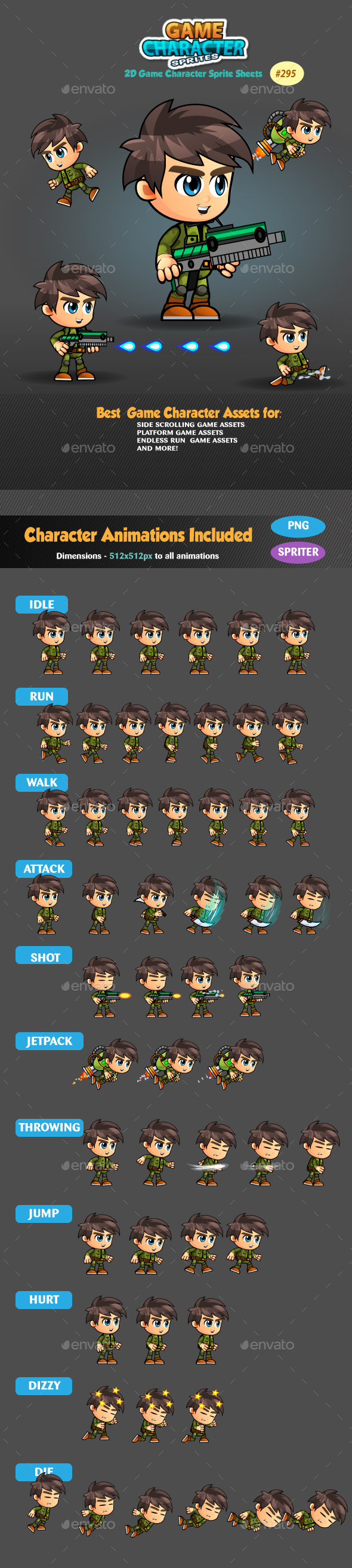 2D Game Character Sprites 295, Game Assets | GraphicRiver
