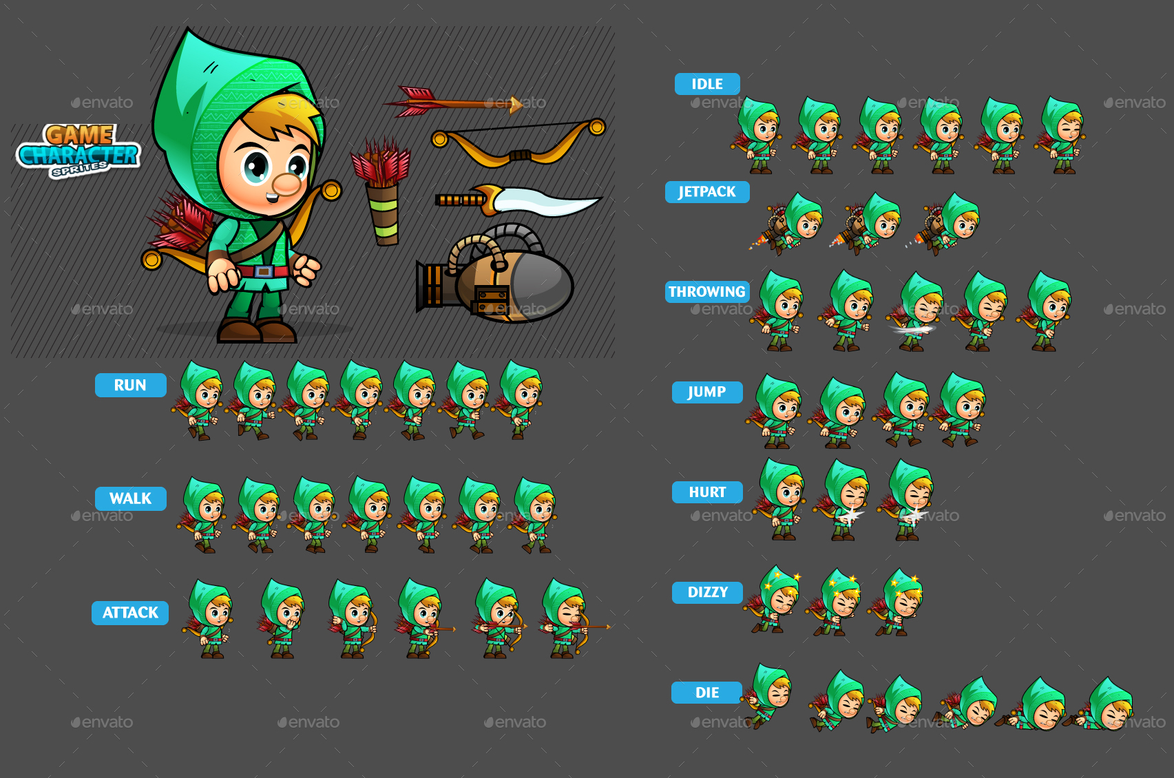 Archer 2D Game Character Sprites 282, Game Assets | GraphicRiver