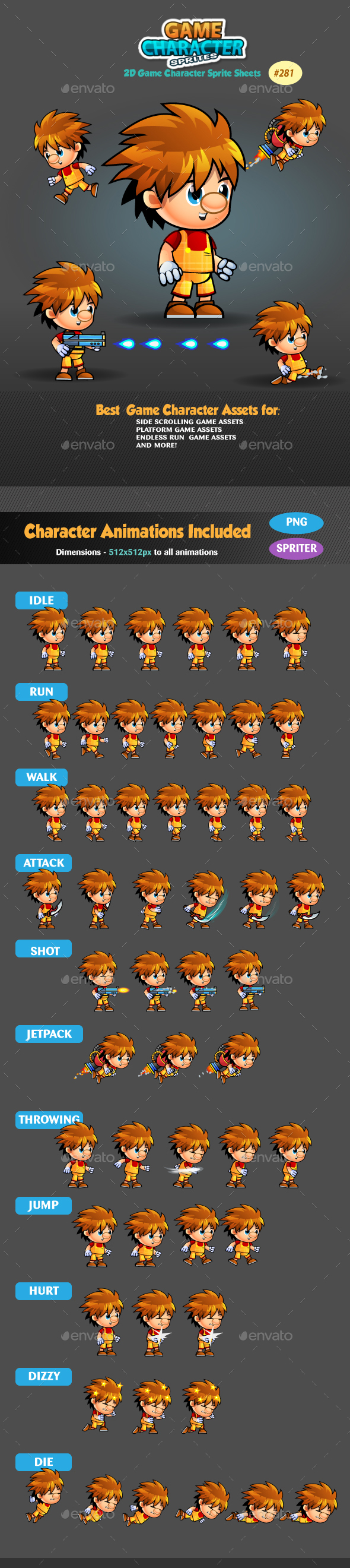 2D Game Character Sprites 281, Game Assets | GraphicRiver