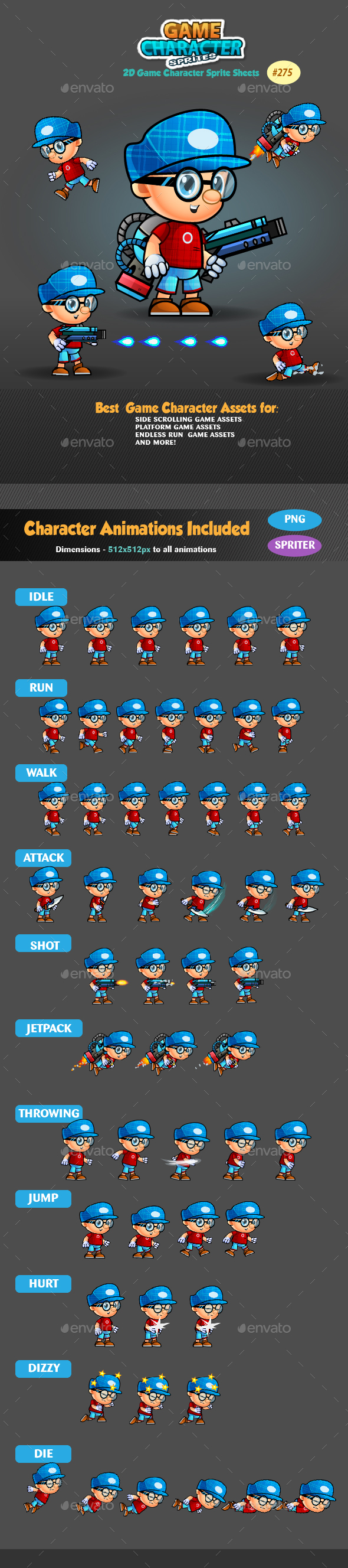 2D Game Character Sprites 275, Game Assets | GraphicRiver