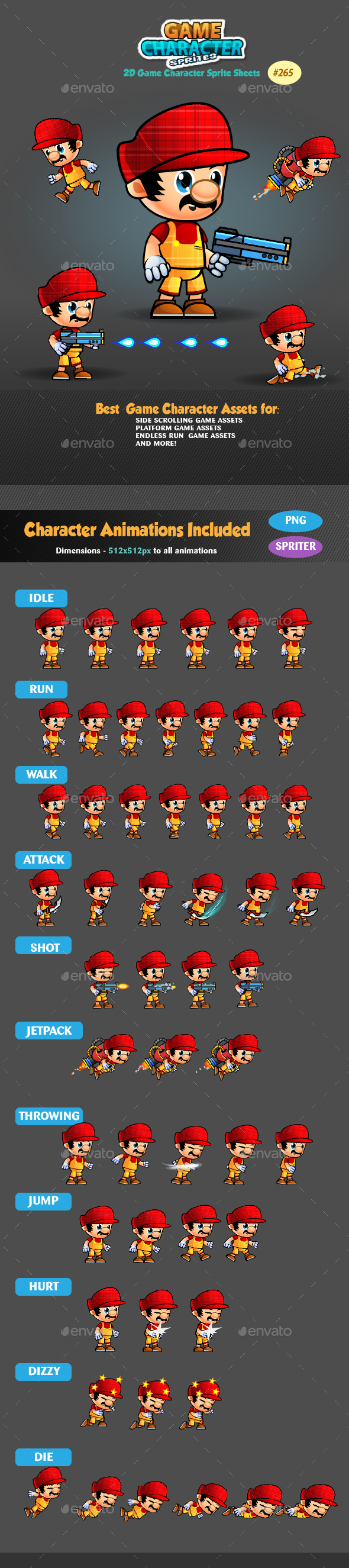 2D Game Character Sprites 265, Game Assets | GraphicRiver