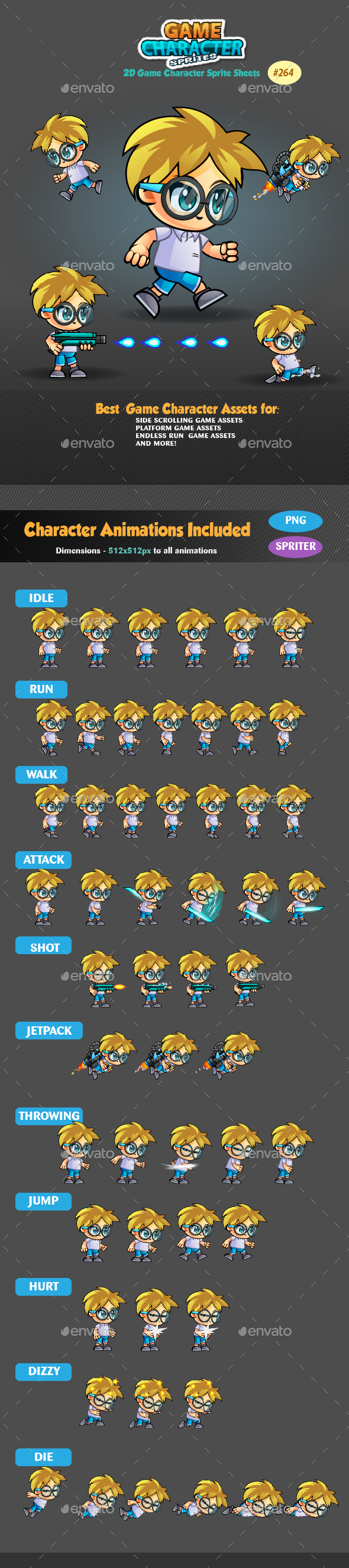 2D Game Character Sprites 264, Game Assets | GraphicRiver