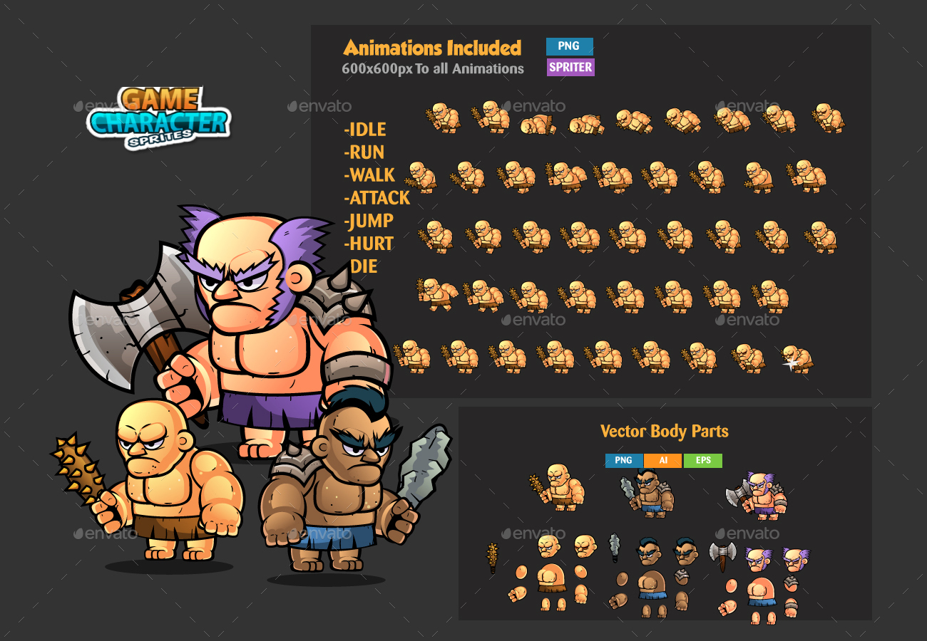 Giants 2D Game Character Sprites 259, Game Assets | GraphicRiver