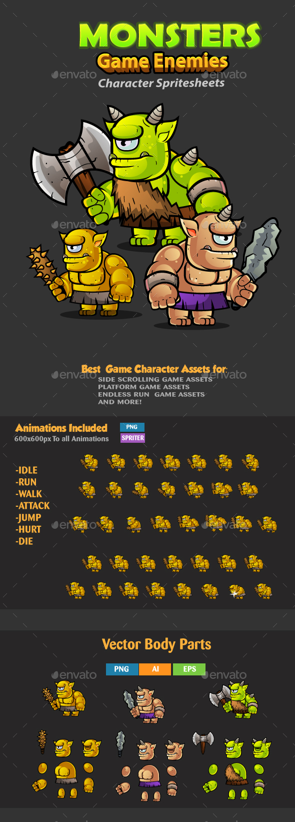 Cyclops Orcs 2D Game Character Sprites 258, Game Assets | GraphicRiver