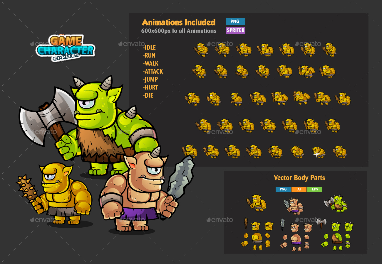 Cyclops Orcs 2D Game Character Sprites 258, Game Assets | GraphicRiver