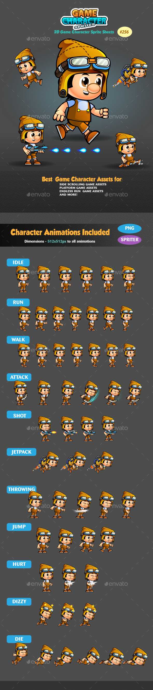 2D Game Character Sprites 256, Game Assets | GraphicRiver