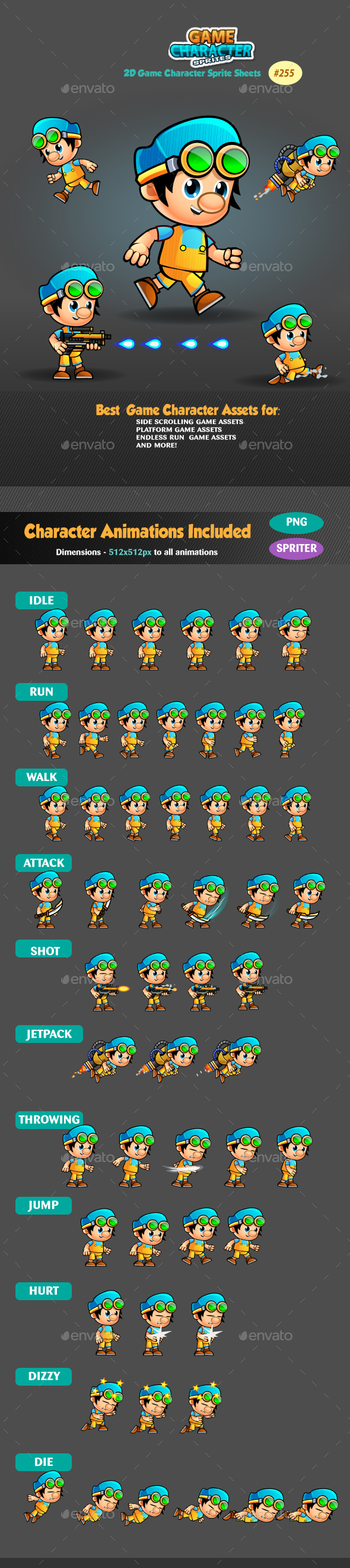 2D Game Character Sprites 255, Game Assets | GraphicRiver
