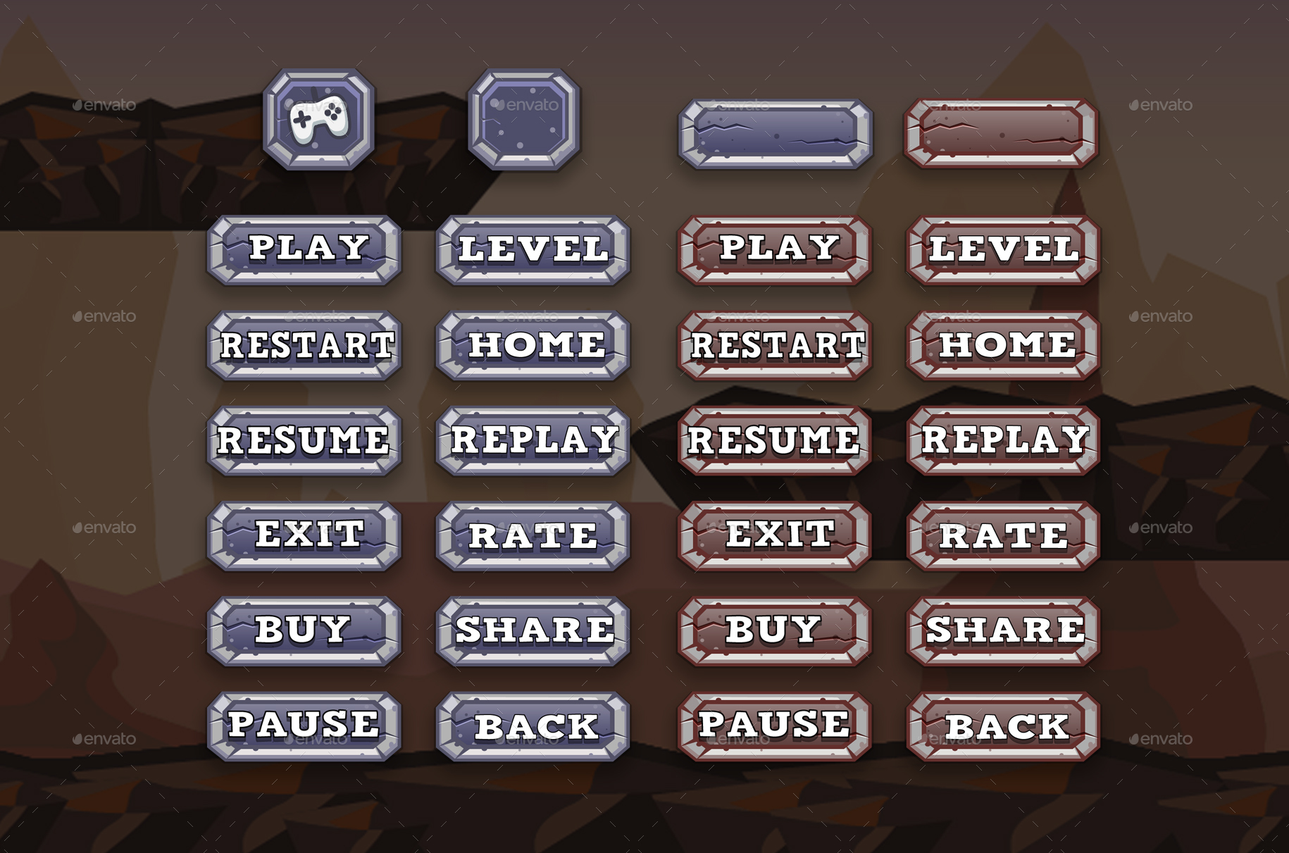 Stone Cartoon Game Ui Pack 13, Game Assets | GraphicRiver