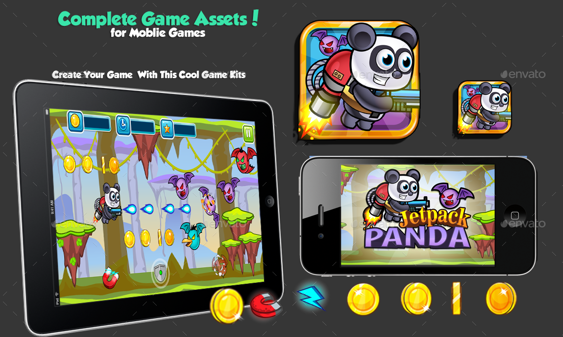 Jetpack Panda Game Assets 21, Game Assets | GraphicRiver