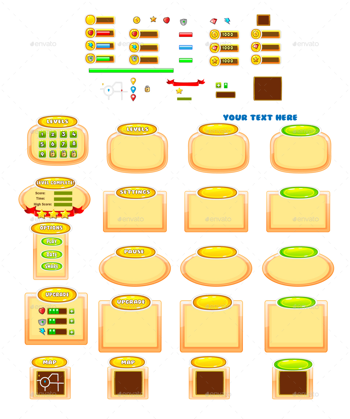 Cartoon Game UI Pack 07, Game Assets | GraphicRiver