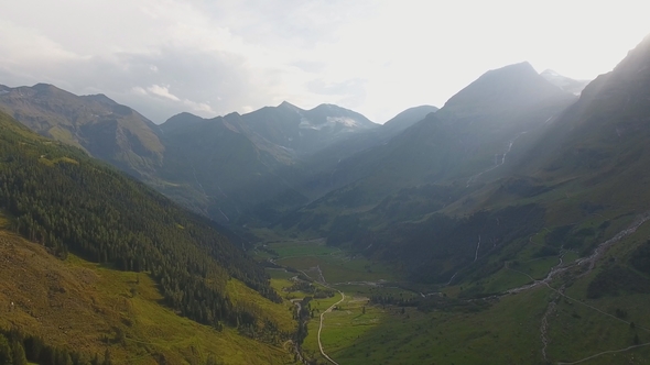 Aerial View of Valley and Alps Mountain in Sunset Light Next To ...