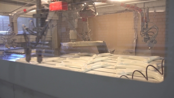 Automatic Wooden Line Painting Machine in Furniture Factory, Stock Footage