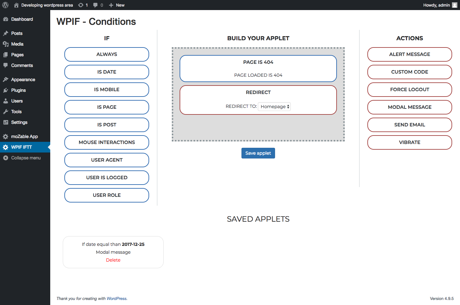 WPIF - Wordpress Plugin For Creating Conditional Actions (Events triggered) by FireWebTeam