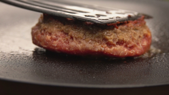 Burger Flipped on the Grill with Kitchen Spatula, Stock Footage | VideoHive