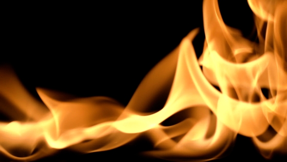 Slow Movement of Clean Fire, Igniting and Burning. On a Black ...