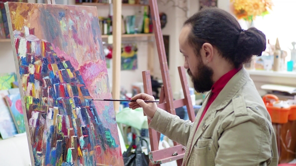 Artist Working on Painting, Stock Footage | VideoHive