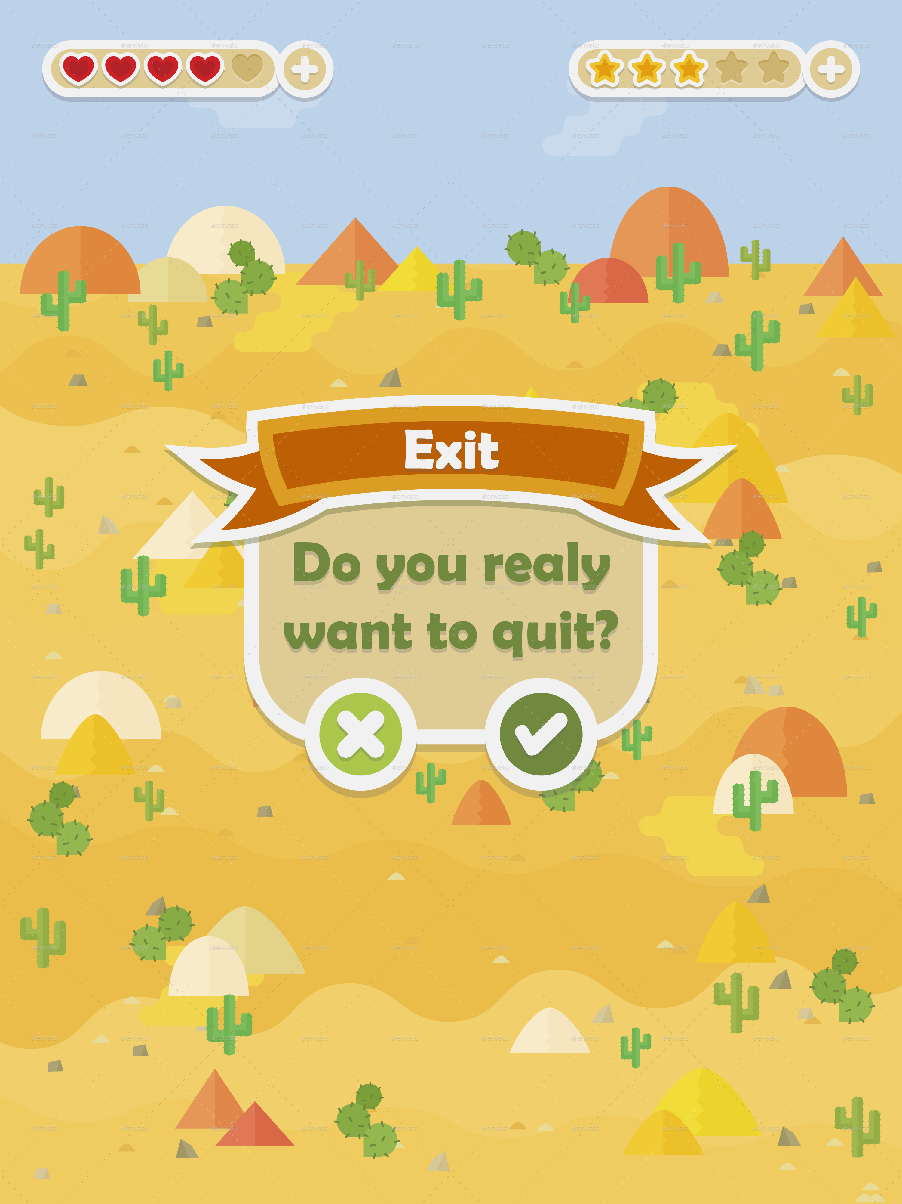 Flat Desert Game User Interface Set, Game Assets | GraphicRiver