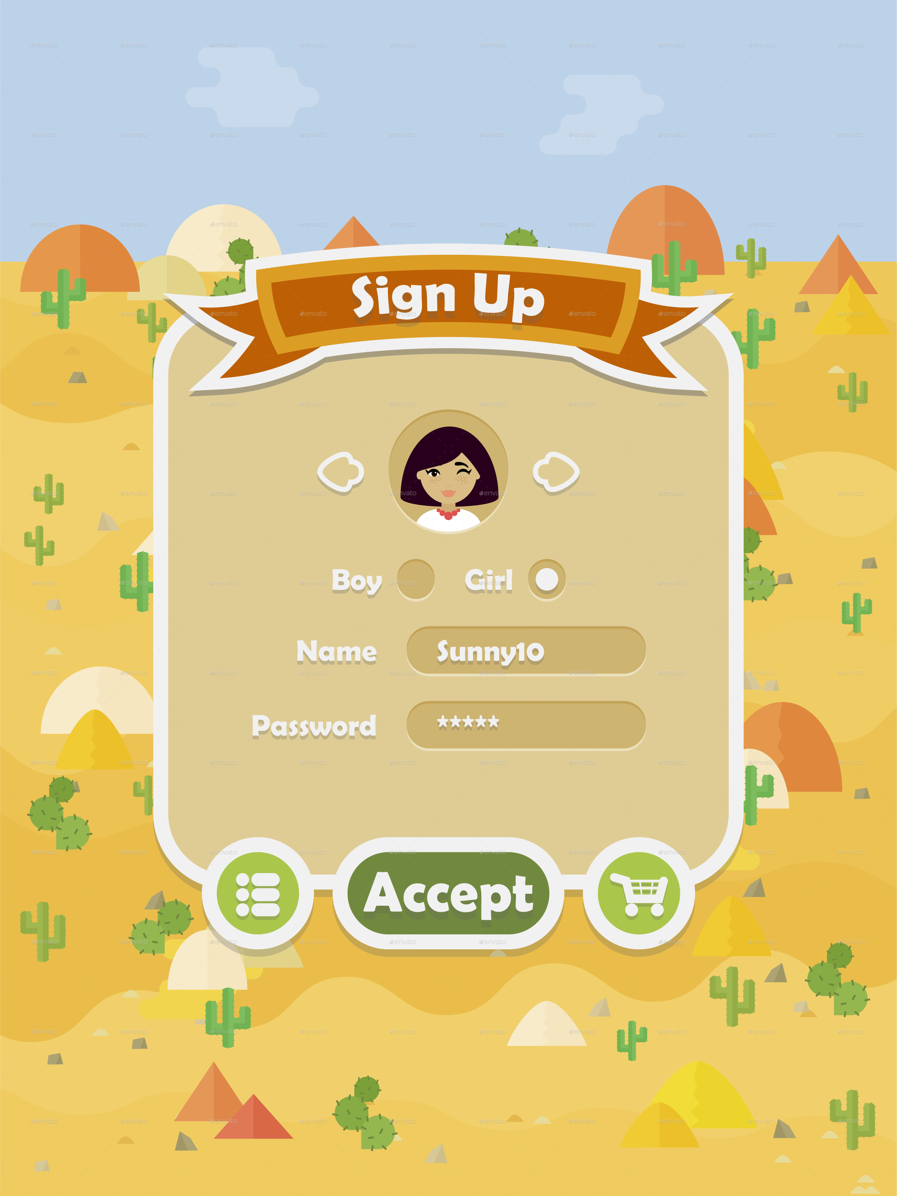 Flat Desert Game User Interface Set, Game Assets | GraphicRiver