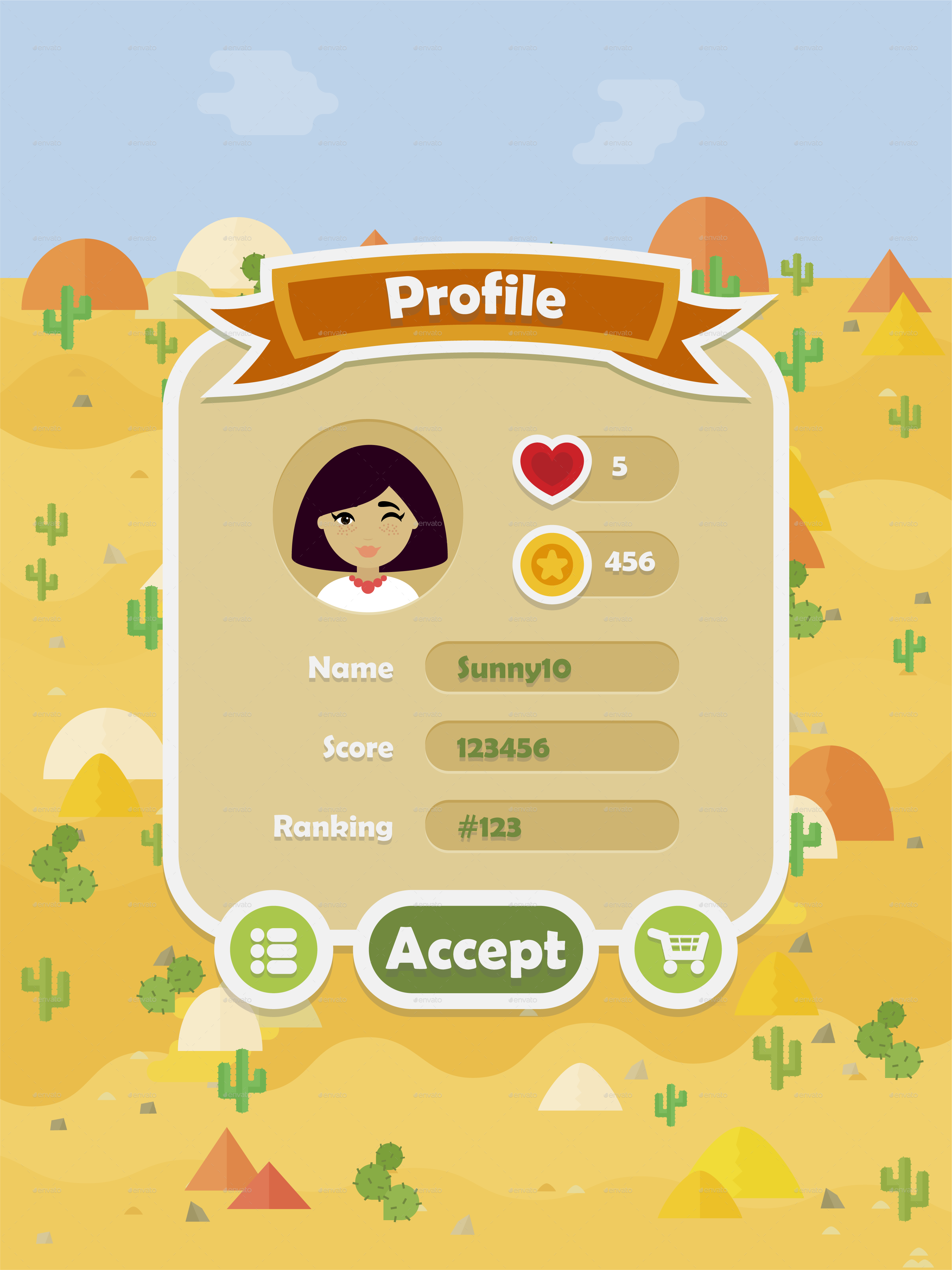 Flat Desert Game User Interface Set, Game Assets | GraphicRiver