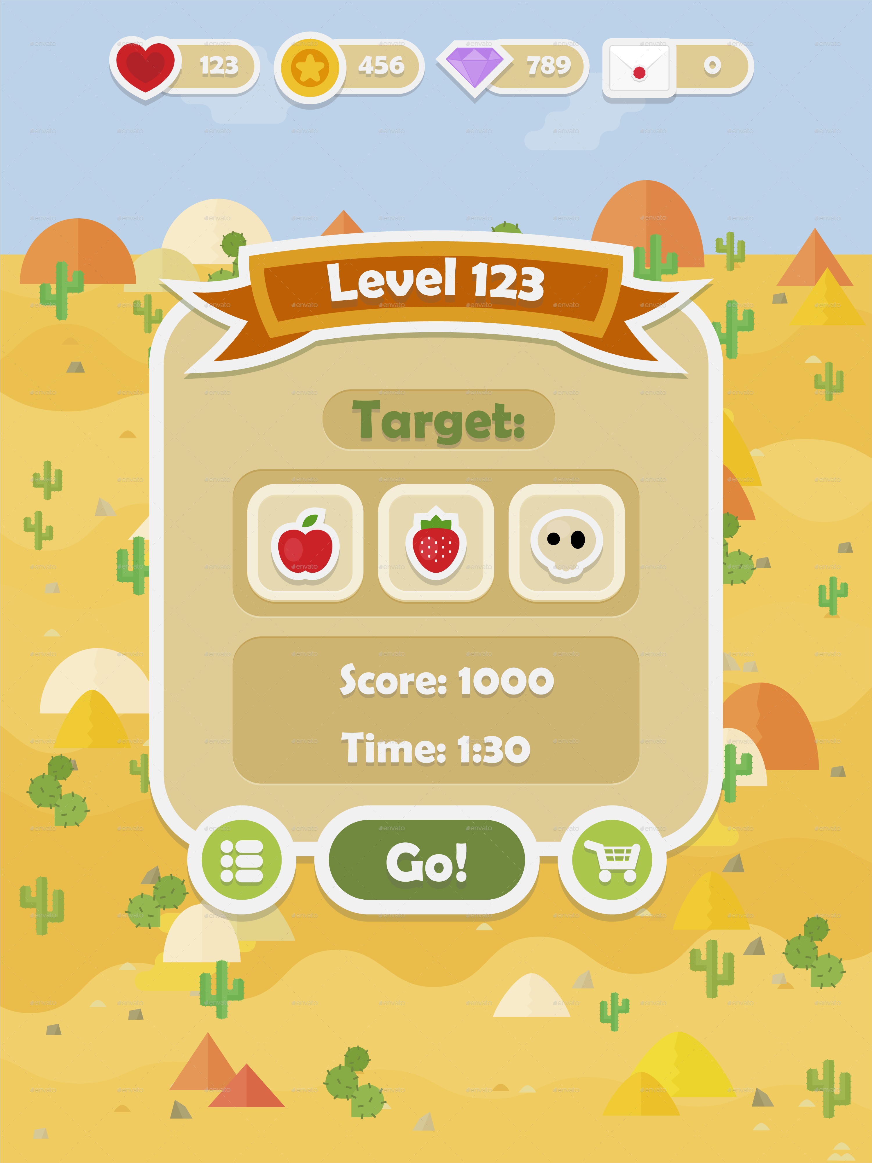 Flat Desert Game User Interface Set, Game Assets | GraphicRiver