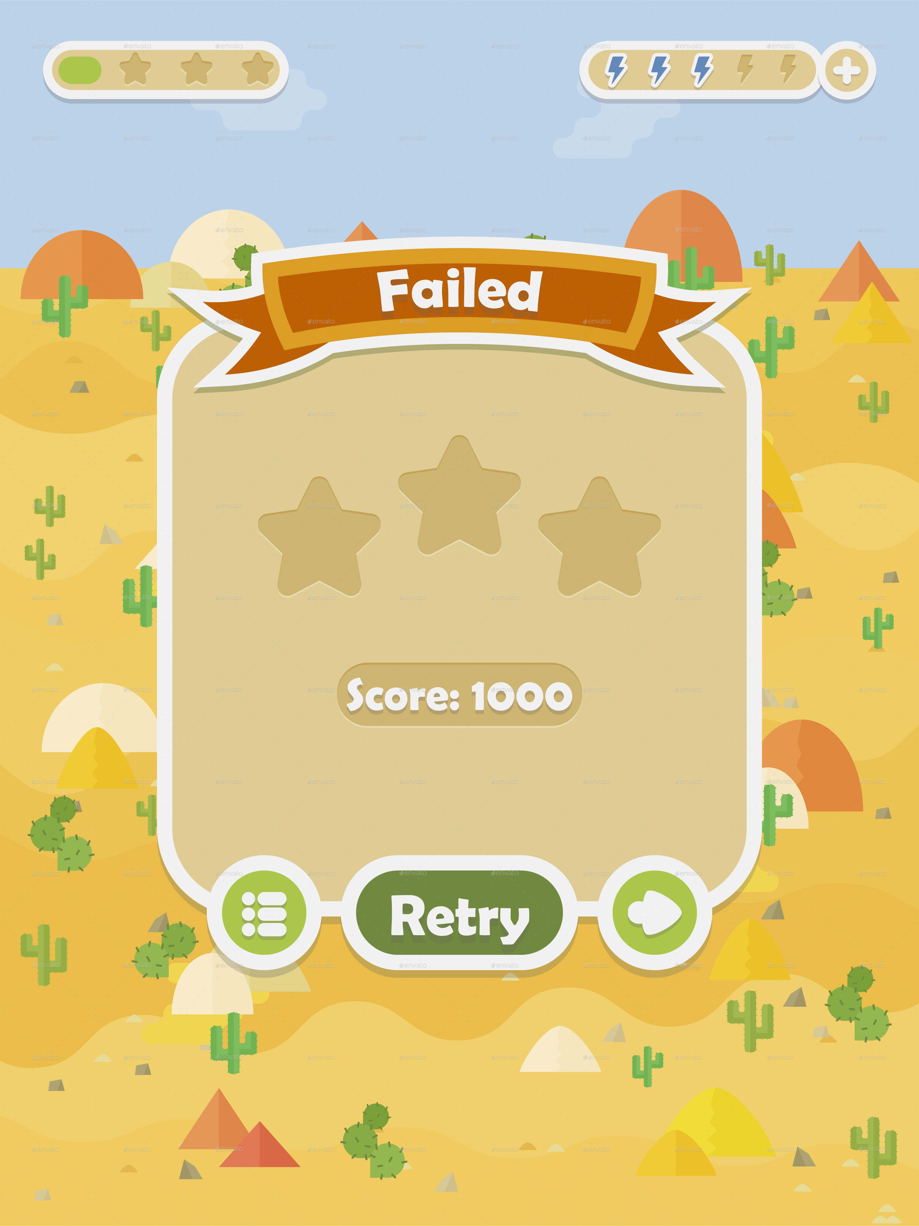 Flat Desert Game User Interface Set, Game Assets | GraphicRiver