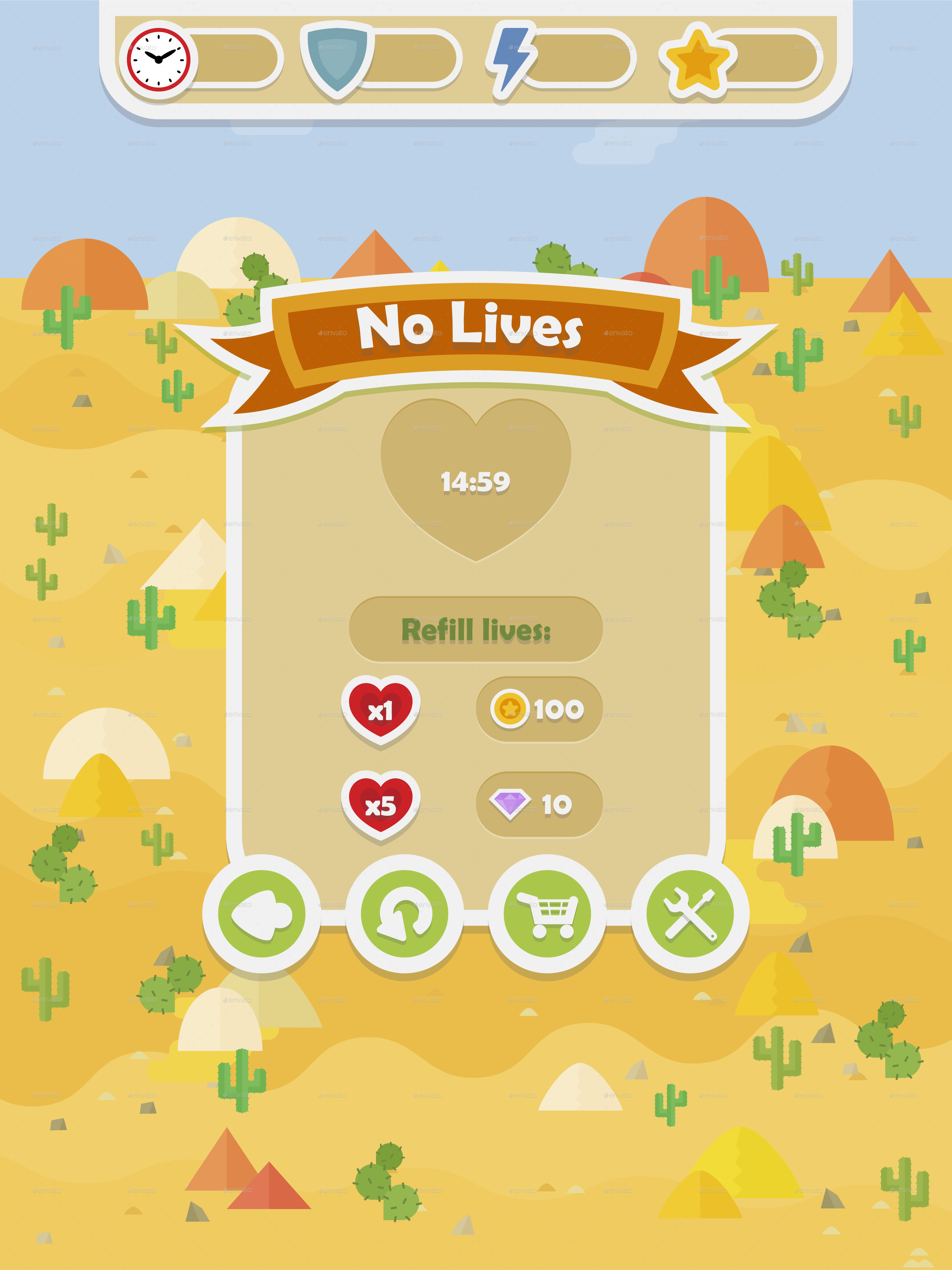 Flat Desert Game User Interface Set, Game Assets | GraphicRiver