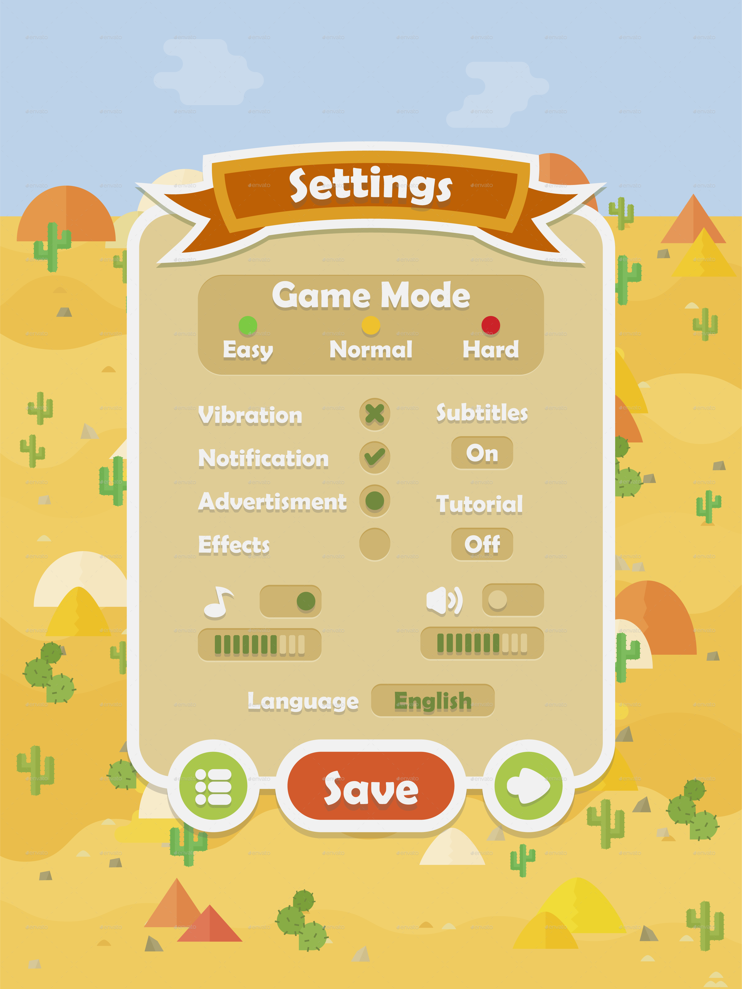 Flat Desert Game User Interface Set, Game Assets | GraphicRiver