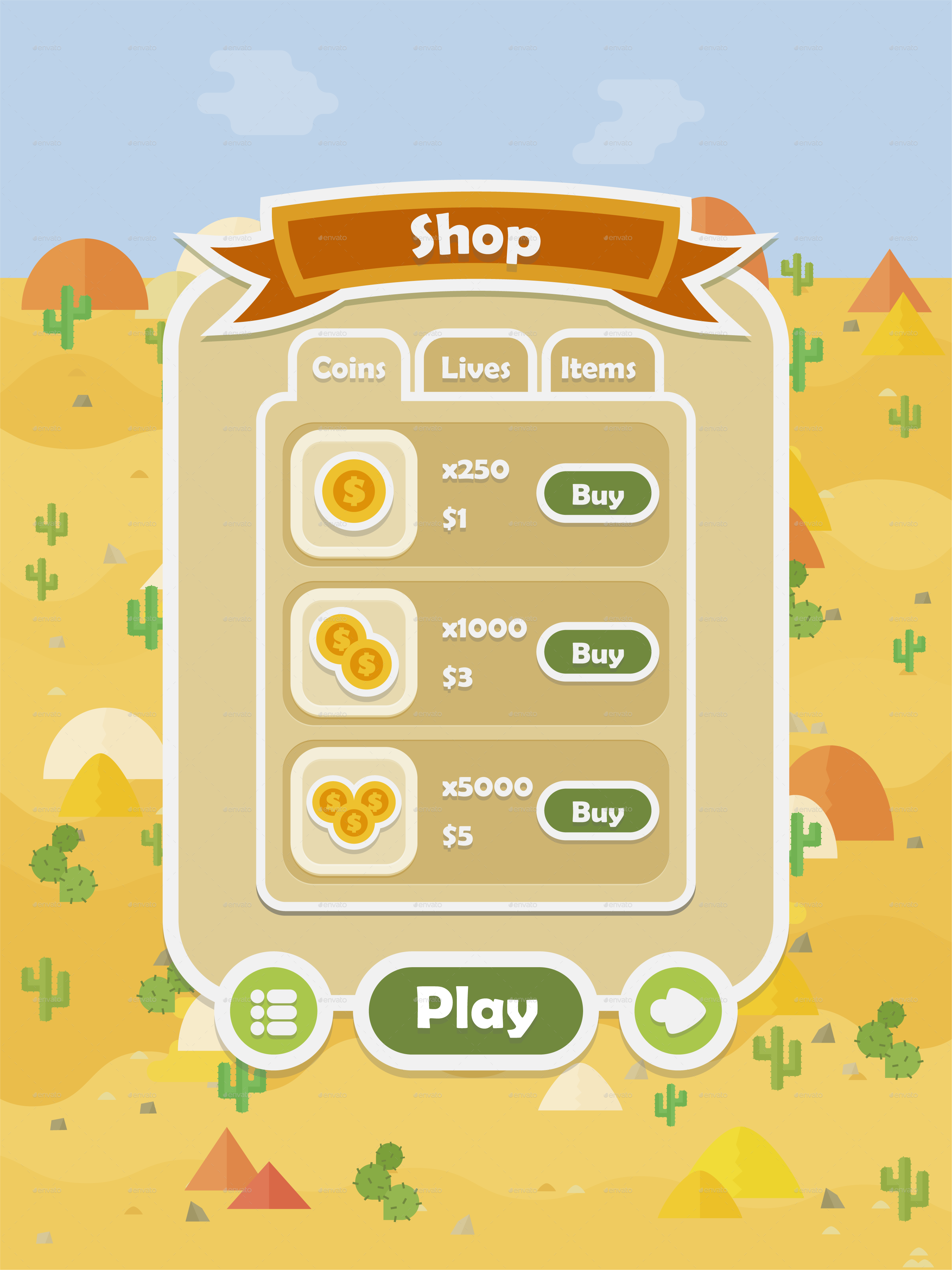 Flat Desert Game User Interface Set, Game Assets | GraphicRiver