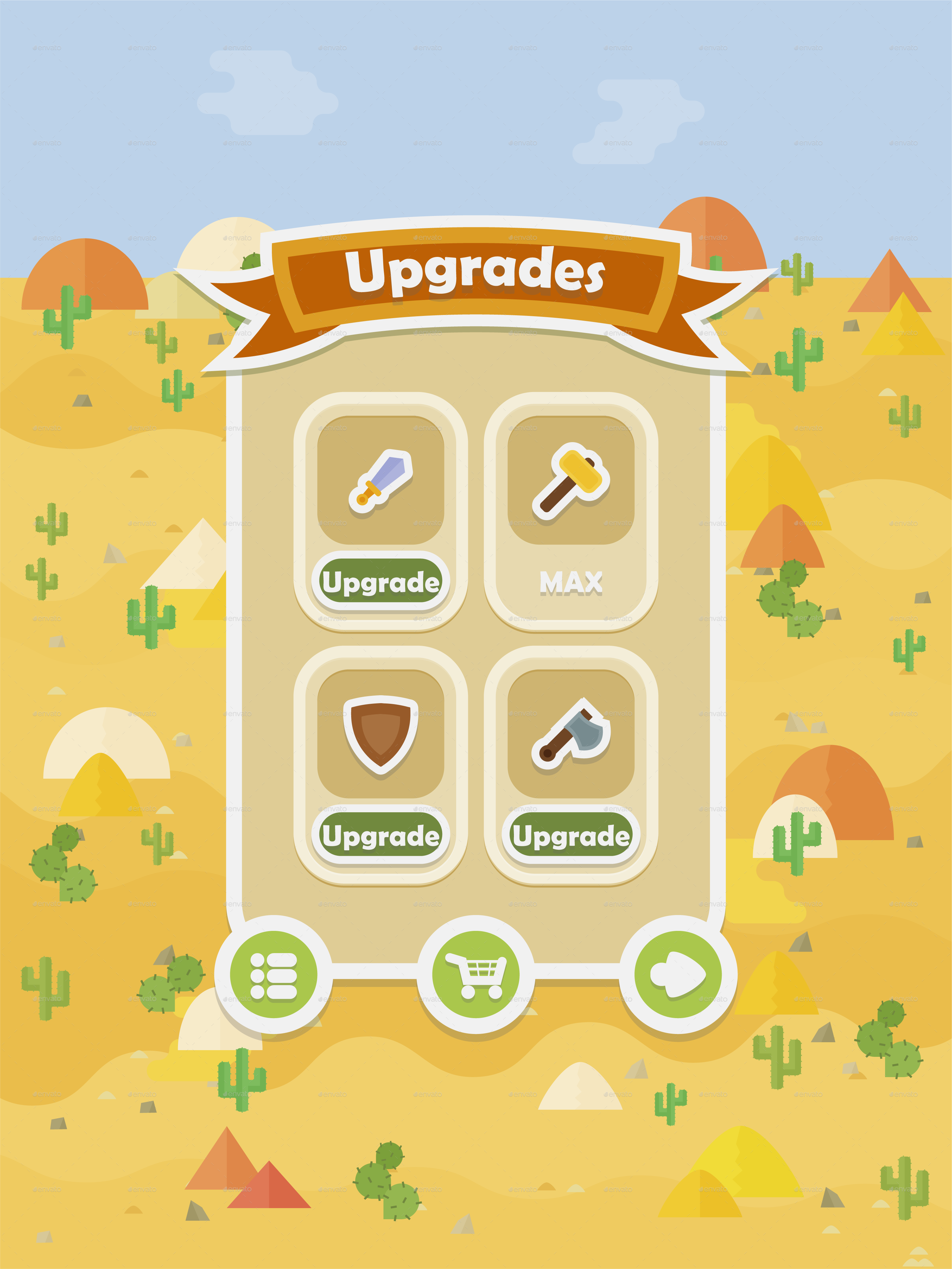 Flat Desert Game User Interface Set, Game Assets | GraphicRiver