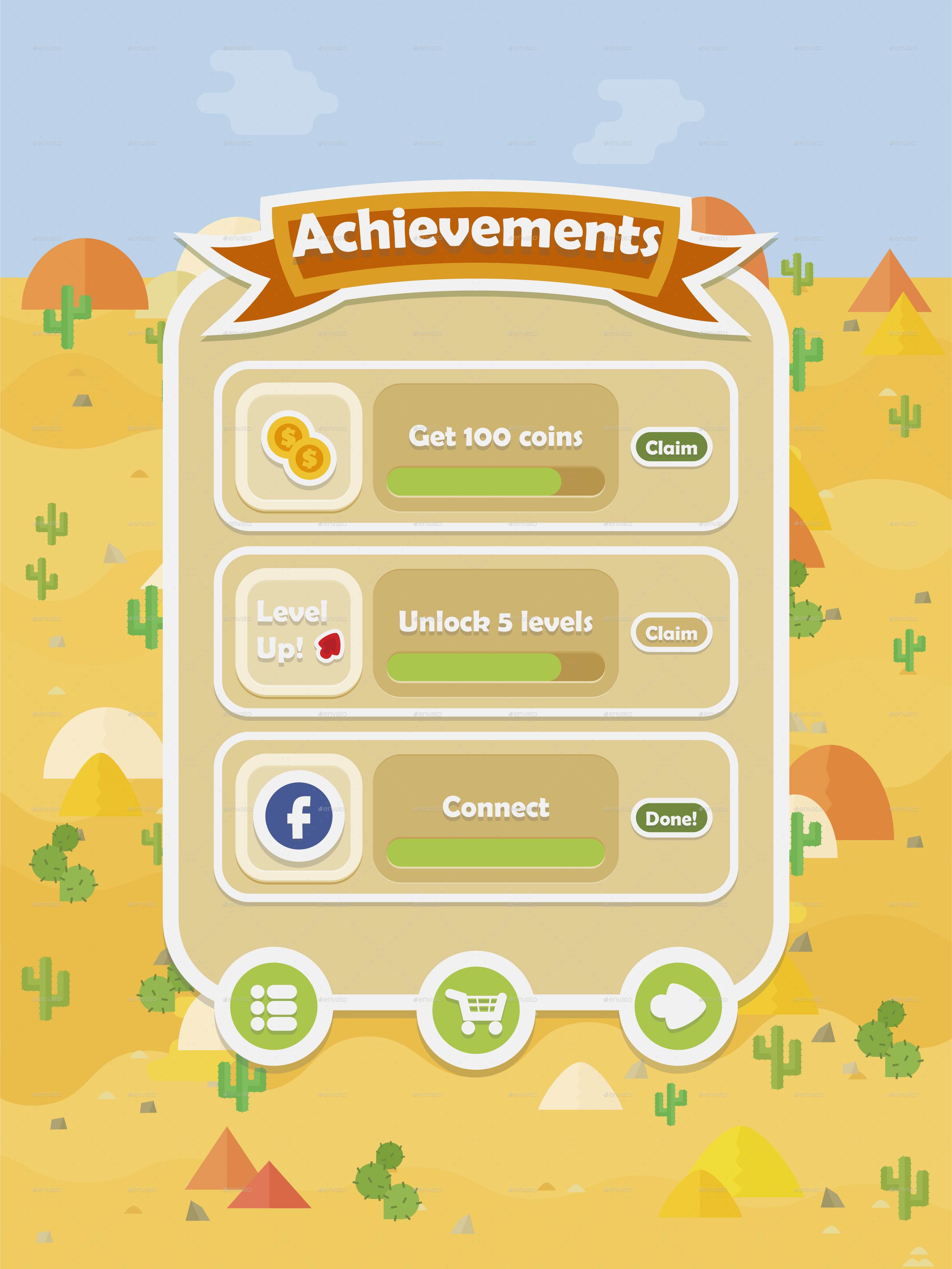 Flat Desert Game User Interface Set, Game Assets | GraphicRiver