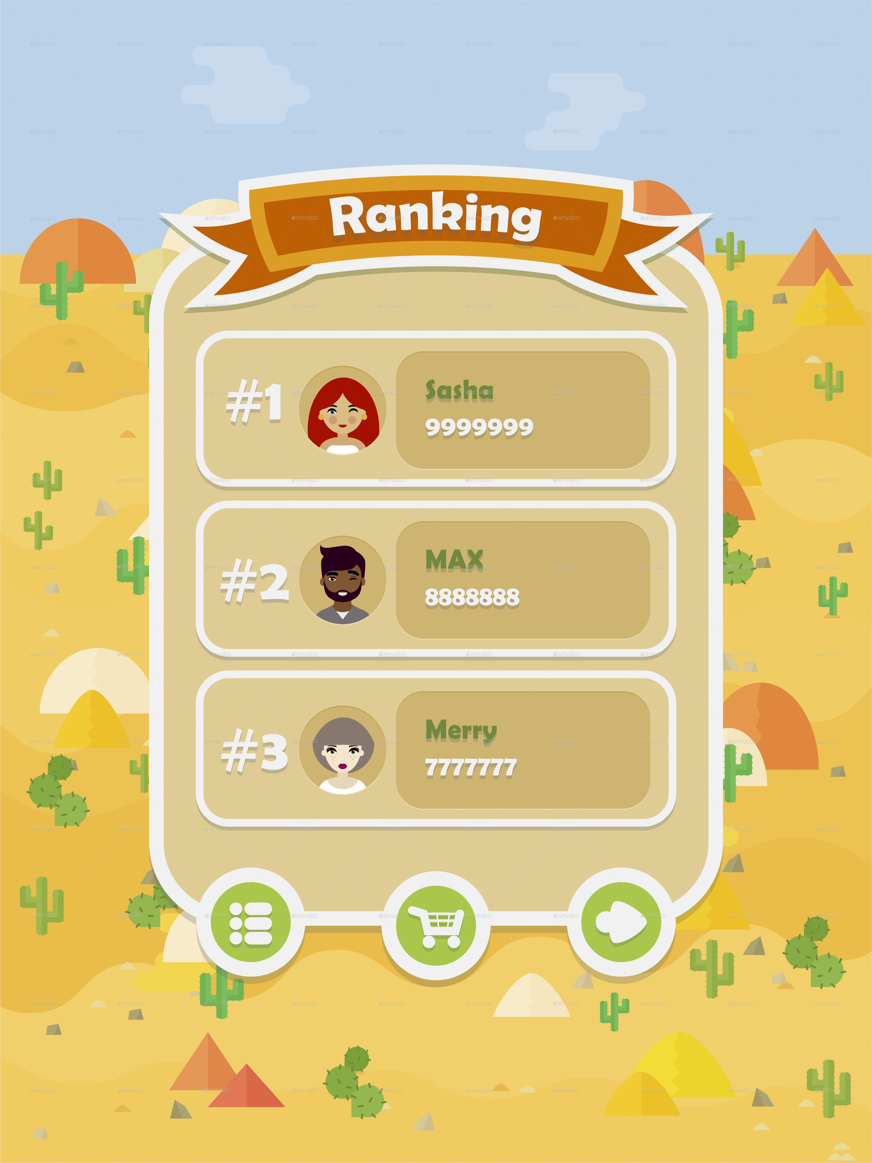 Flat Desert Game User Interface Set, Game Assets | GraphicRiver