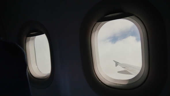 The Windows of an Empty Plane in Flight Are High in the Sky of Asia ...