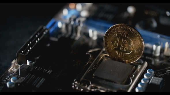 Gold Bitcoin With Motherboard. New Crypto Currency, Bitcoin And ...
