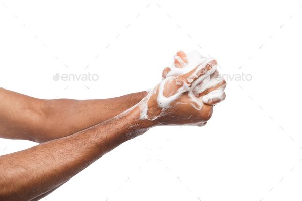 Black man washing hands isolated on white background Stock Photo by ...