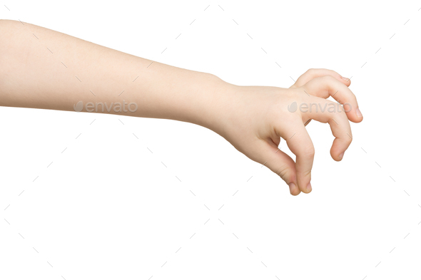 Kid hand making grab some items isolated on white Stock Photo by ...