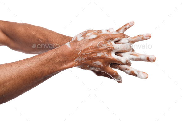 Black man washing hands isolated on white background Stock Photo by ...