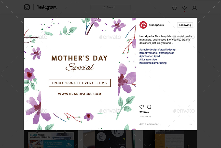 Mother's Day Social Media Templates, Web Elements | GraphicRiver