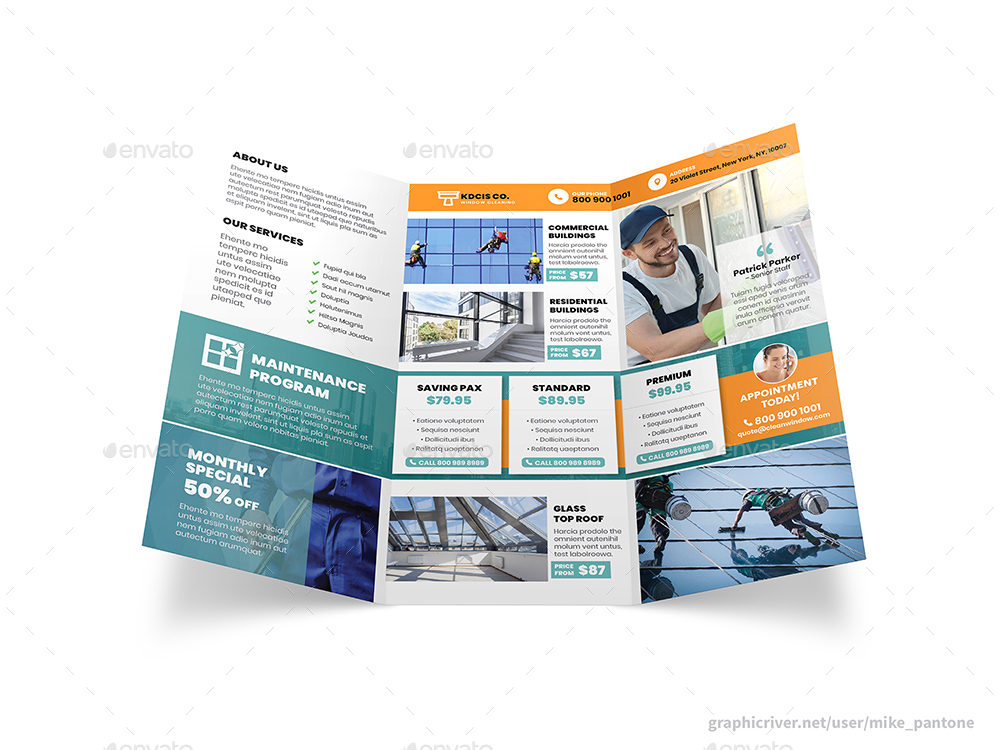 Cleaning Service Trifold Brochure, Print Templates | GraphicRiver
