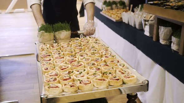 Trolley on Wheels to Serve Food on the Dining Table, Stock Footage