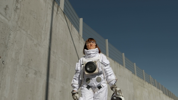 Female Astronaut Steps Forward. Fantastic Spacesuit. Exploration of ...