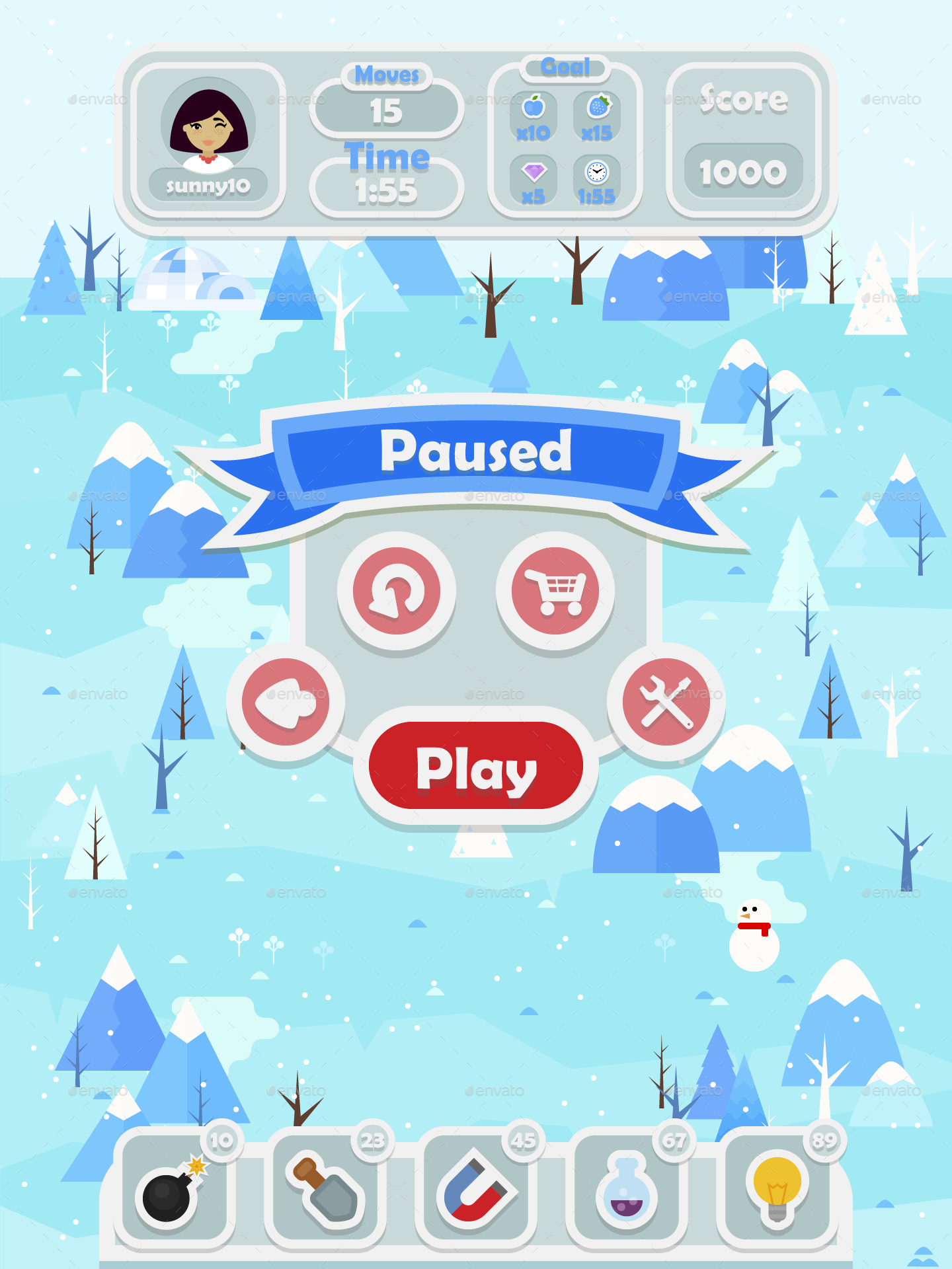 Flat Ice World Game User Interface Set, Game Assets | GraphicRiver